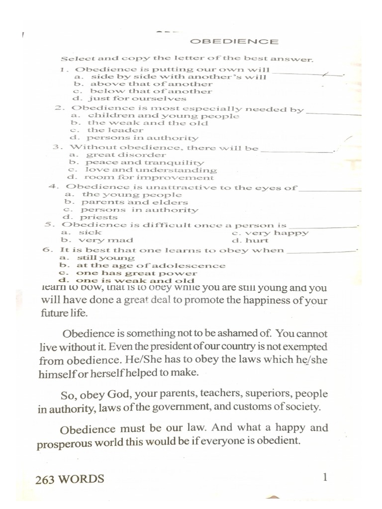 Grade 8 - Obedience | PDF