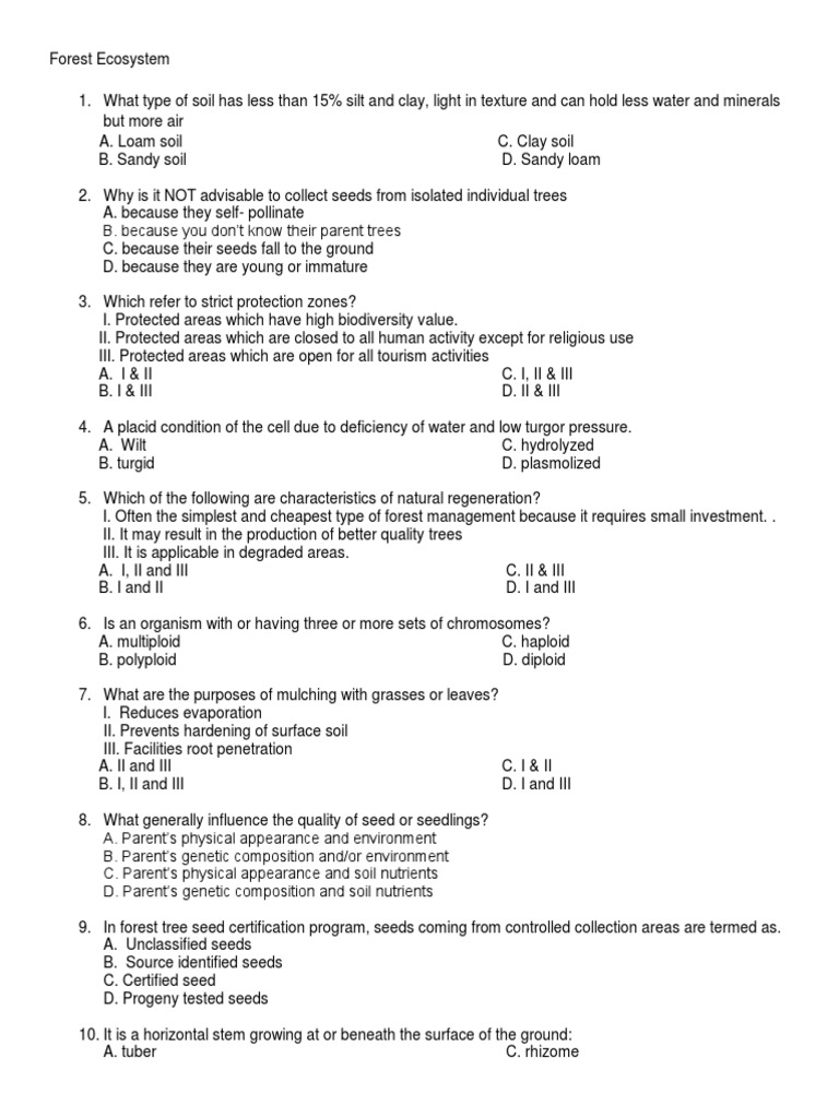 Forest Ecosystem Exam Review Guide | PDF | Soil | Leaf