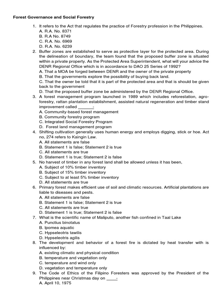 Forest Governance and Social Forestry Review Question | PDF | Forestry ...