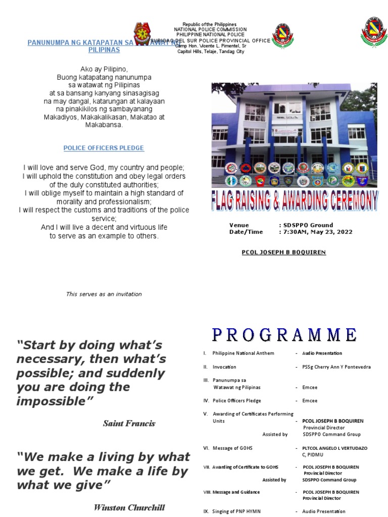 Flag Raising Ceremony Program | PDF | National Symbols | Philippines