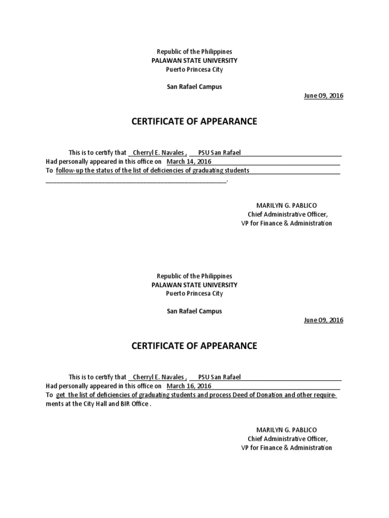 Certificate of Appearance | PDF
