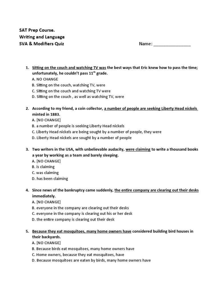 SVA & Modifiers Quiz PDF | PDF