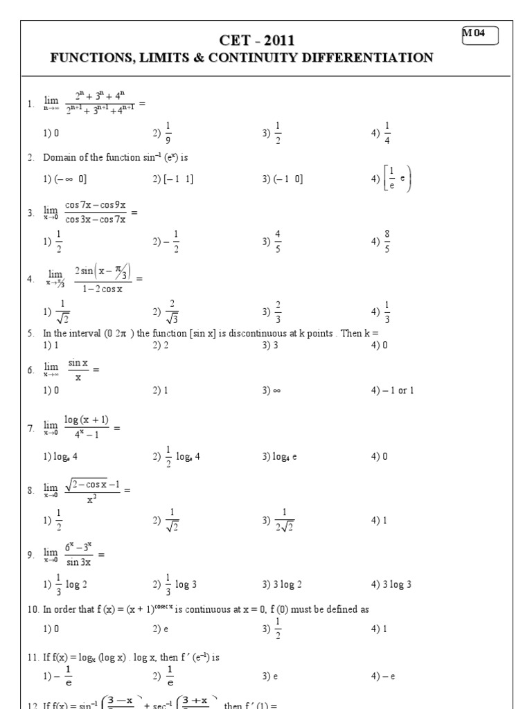 Functions Limits And Continuity Differentiation Pdf Continuous Function Functions And Mappings