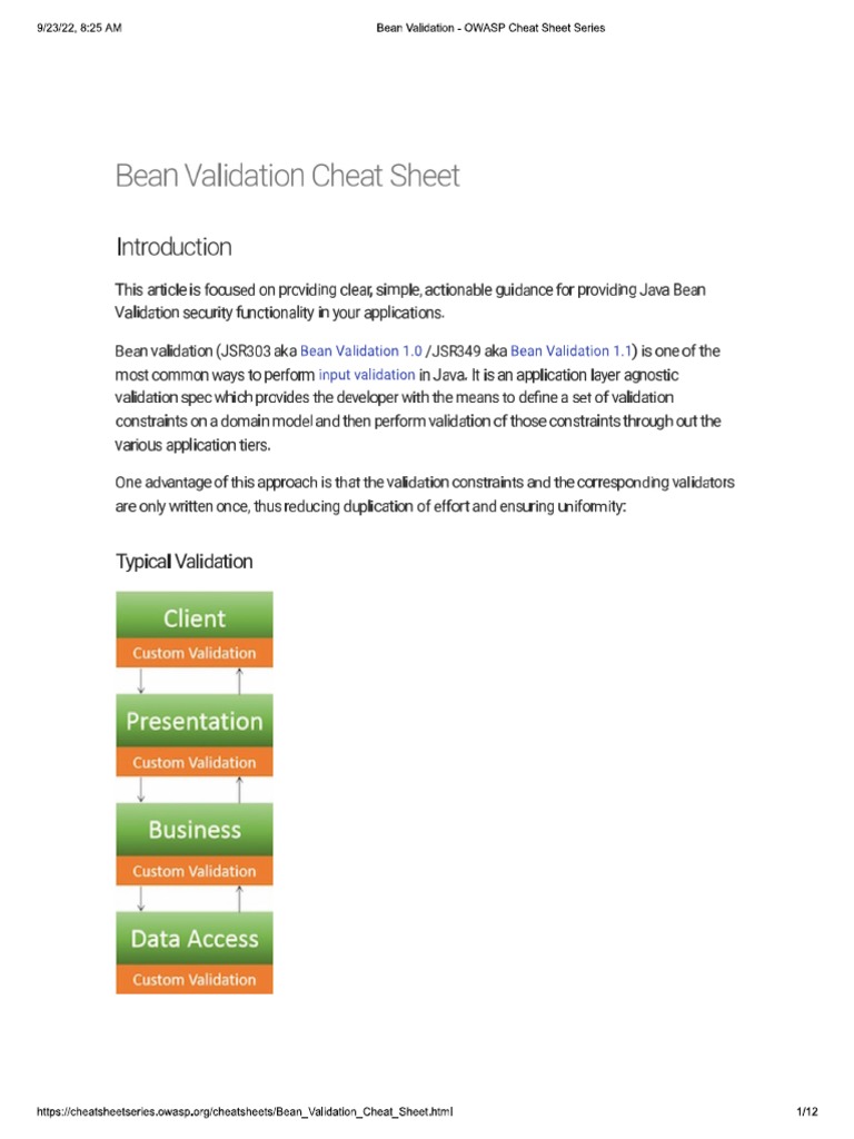Bean Validation - OWASP Cheat Sheet | PDF Bean Validation - OWASP Cheat Sheet | PDF