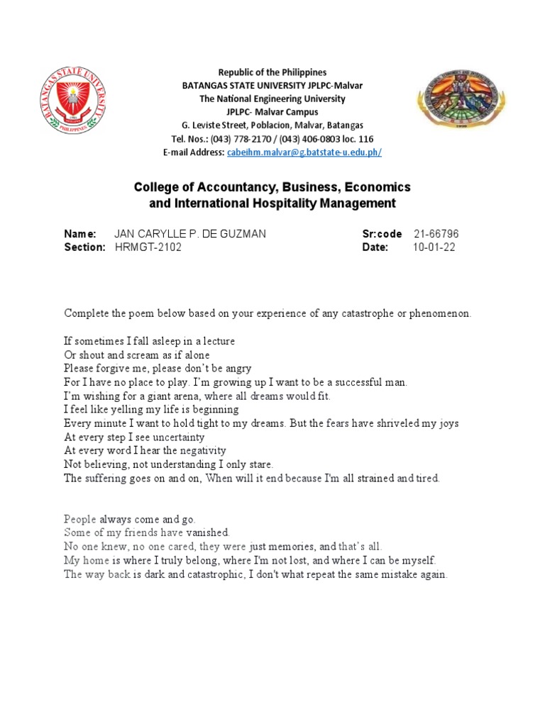 DE GUZMAN, JAN CARYLLE P. - PoemA School's Boy Apology Activity | PDF
