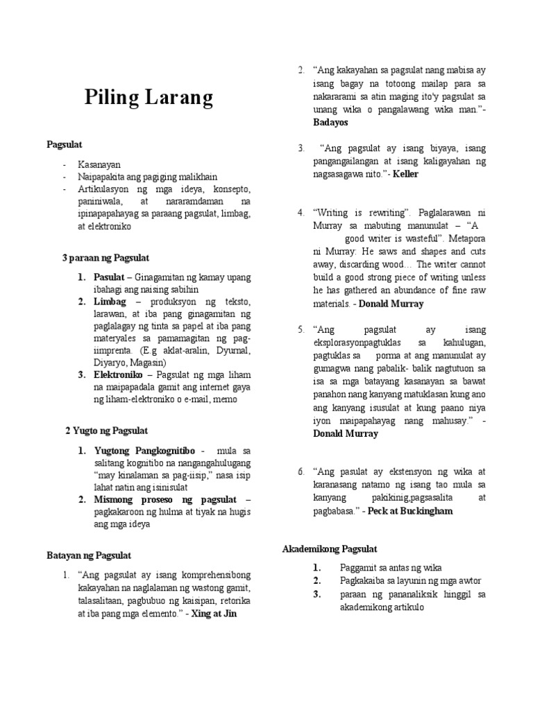 Piling Larang Reviewer | PDF