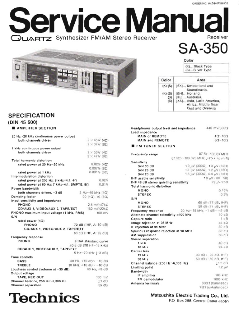 Technics SA 350 Service Manual | PDF