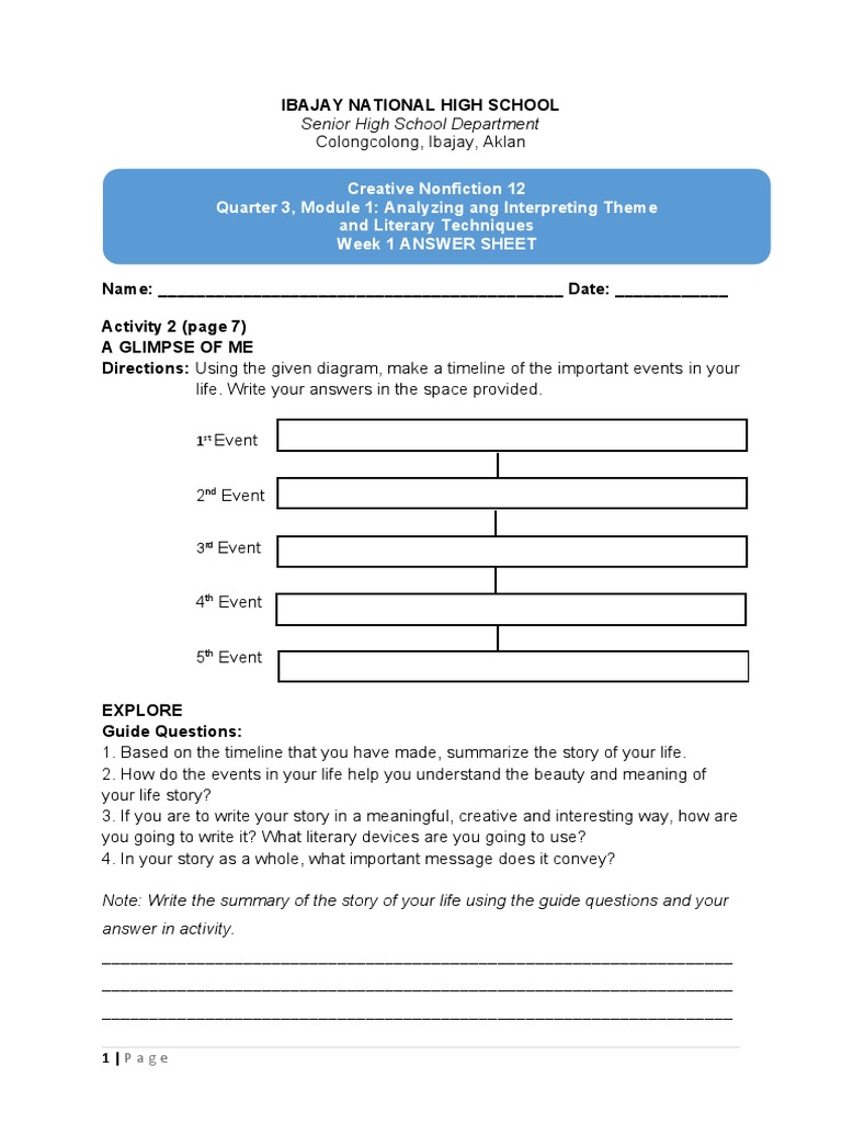 CFN 12 Answer Sheet Week 1-2 | PDF | Creative Nonfiction | Cognitive ...