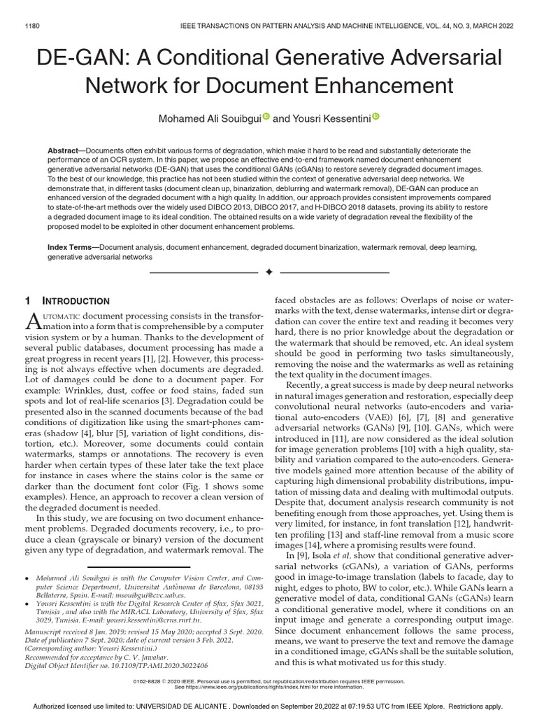 De-GAN A Conditional Generative Adversarial Network For Document Enhancement | Download Free PDF ...