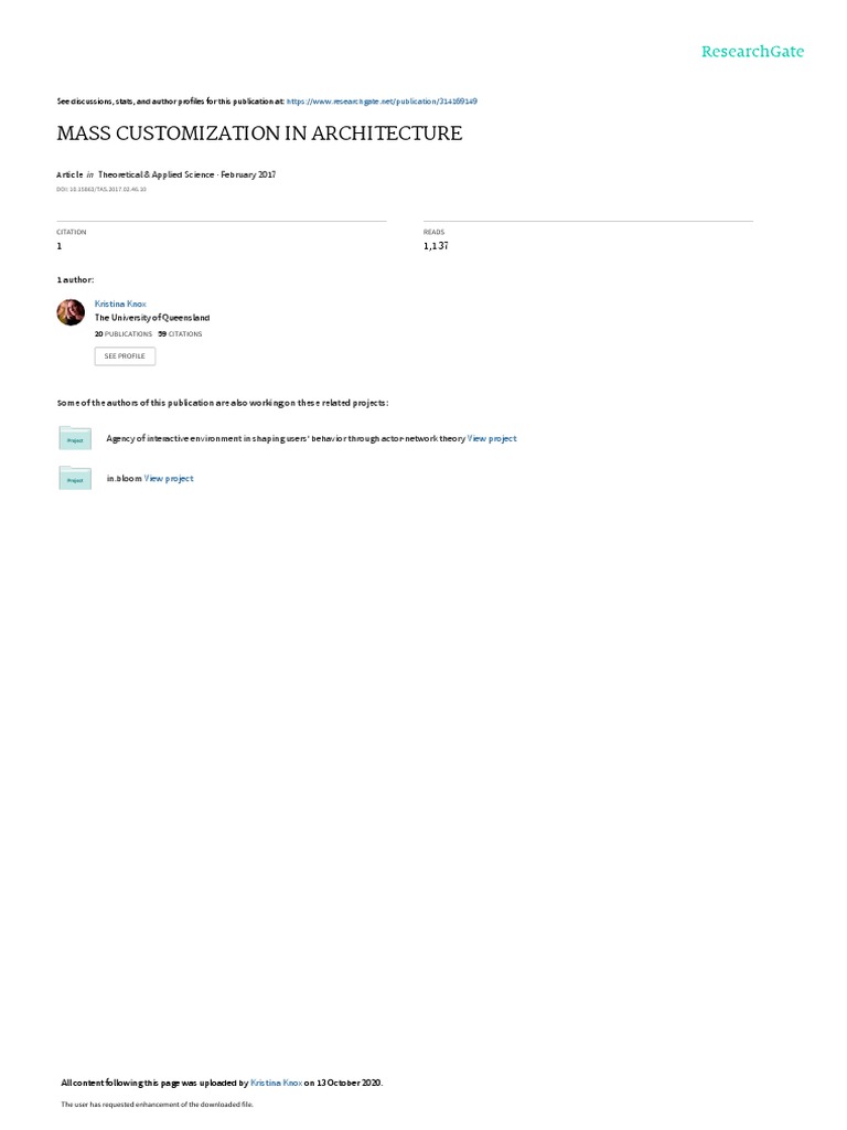 Mass Customization in Architecture | PDF | Modularity | Design
