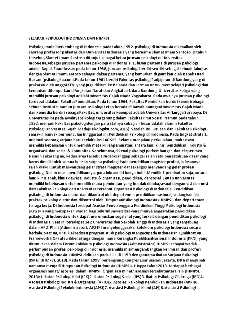 Sejarah dan Perkembangan HIMPSI | PDF