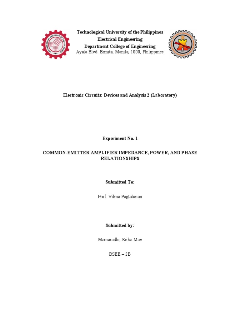 Mamaradlo ErikaMae 2B Expt1 | PDF | Amplifier | Electrical Impedance
