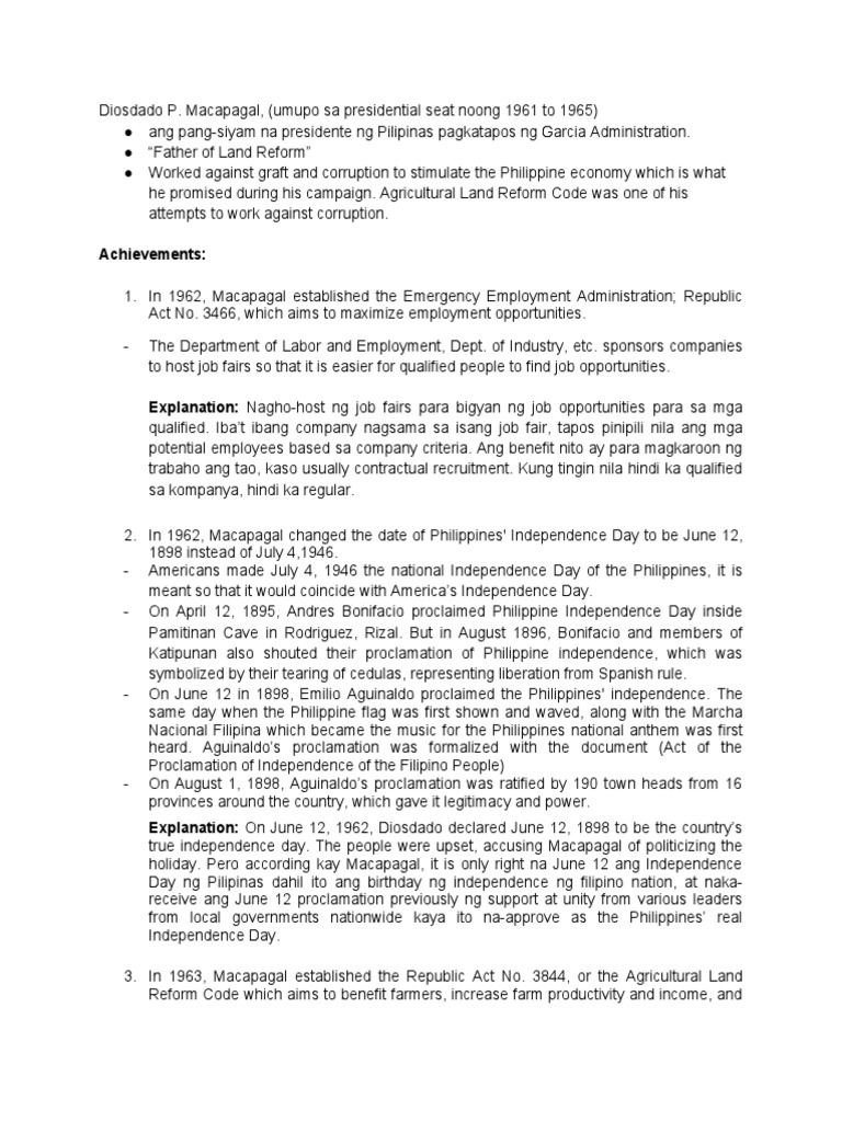 Macapagal's Presidency: Achievements & Controversies | PDF | Philippines