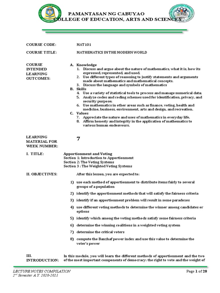 Week 7 MAT101 | Download Free PDF | Voting | Two Round System
