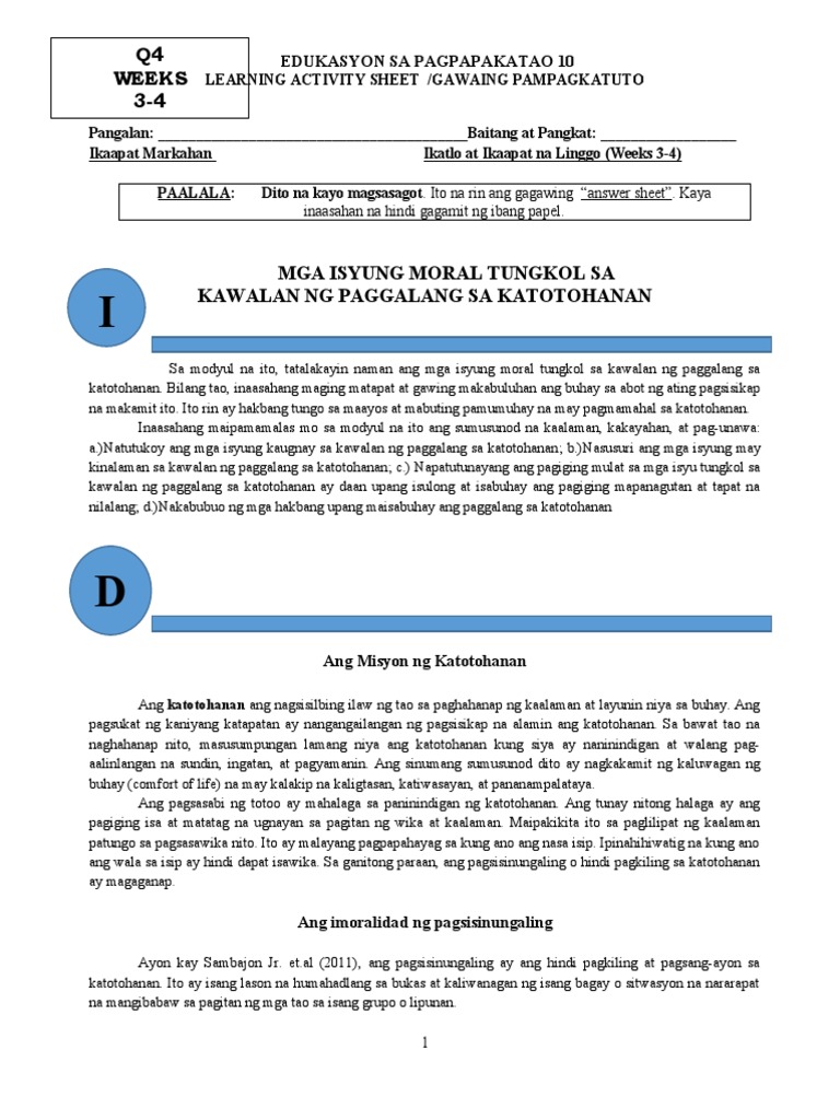 Esp4th g10 Las Week 3 4 | PDF