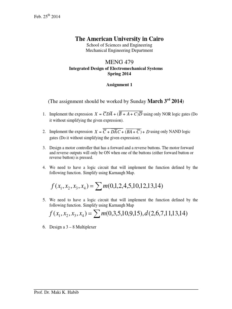 Assignment 1 MENG 479 - Spring 2014 | PDF