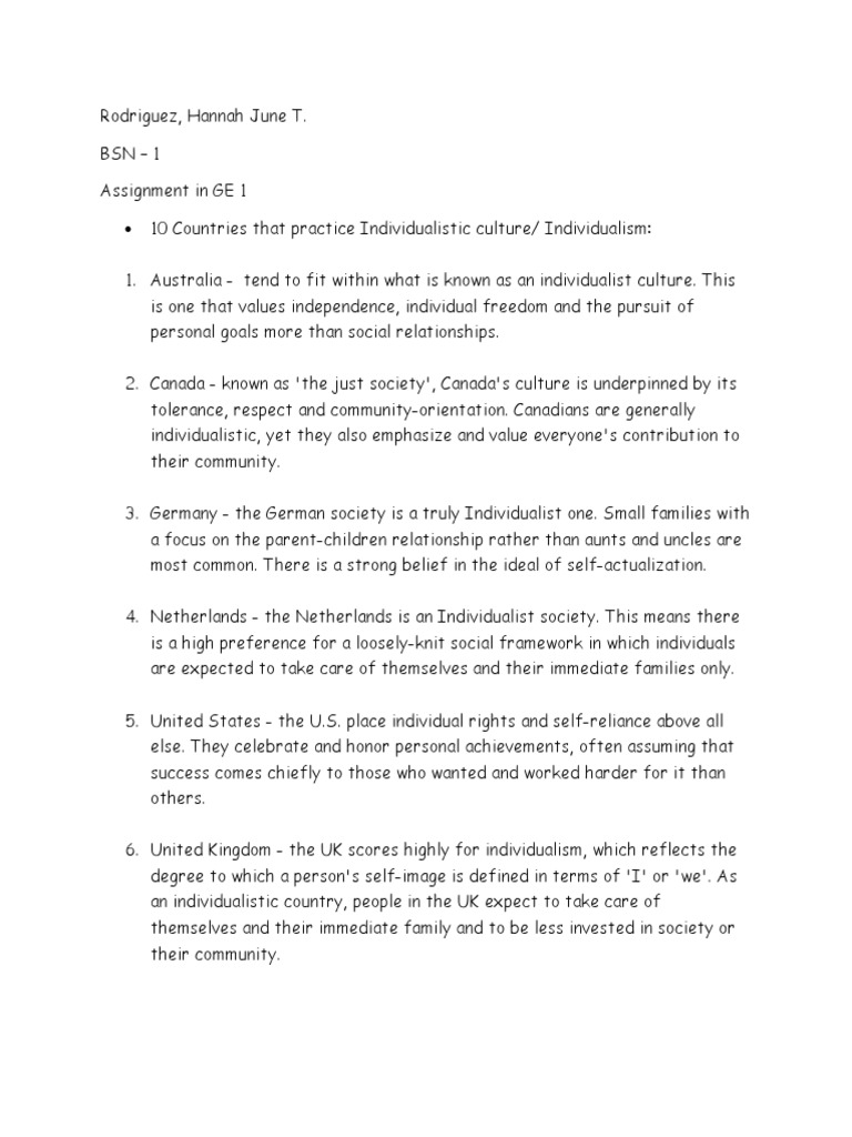 Countries That Practice Individulism and Collectivism | PDF ...