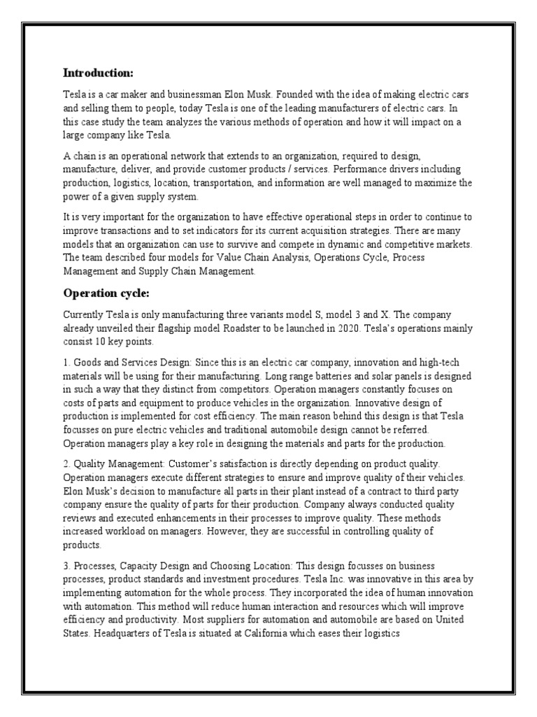 Tesla Operations and Strategy Analysis | PDF | Tesla Model S | Car