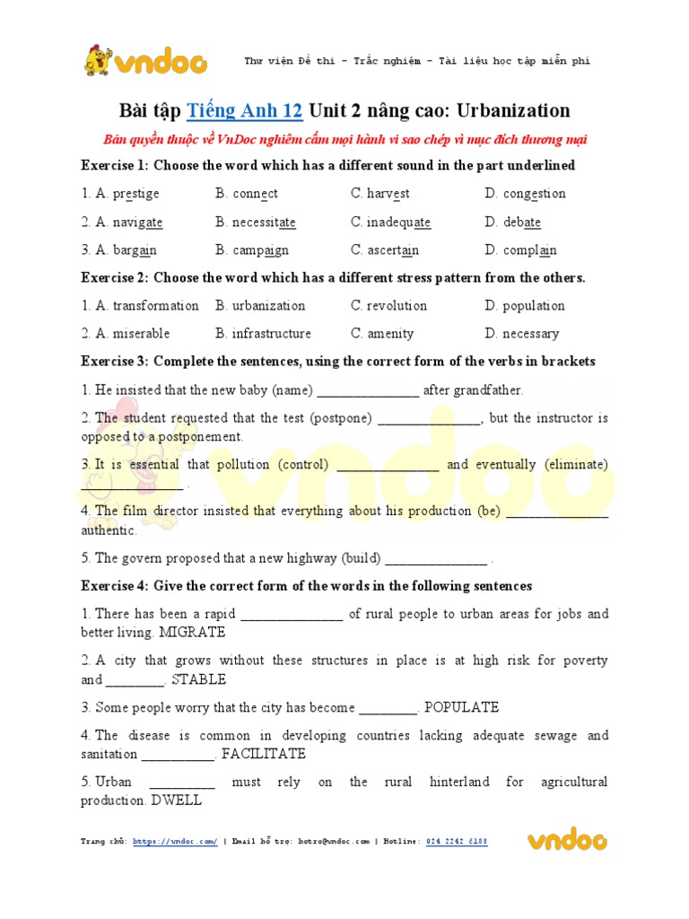 Bai Tap Tieng Anh 12 Unit 2 Nang Cao Urbanization | Download Free PDF | Agriculture | Population ...