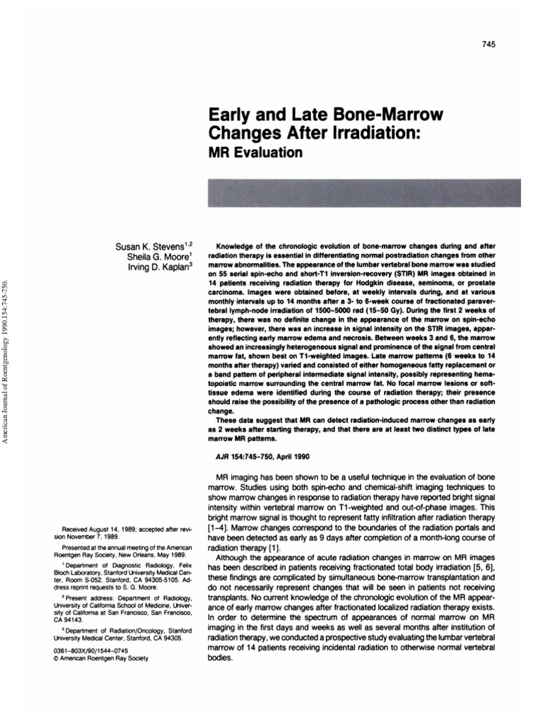 Early and Late Bone-Marrow Changes After Irradiation: MR Evaluation ...