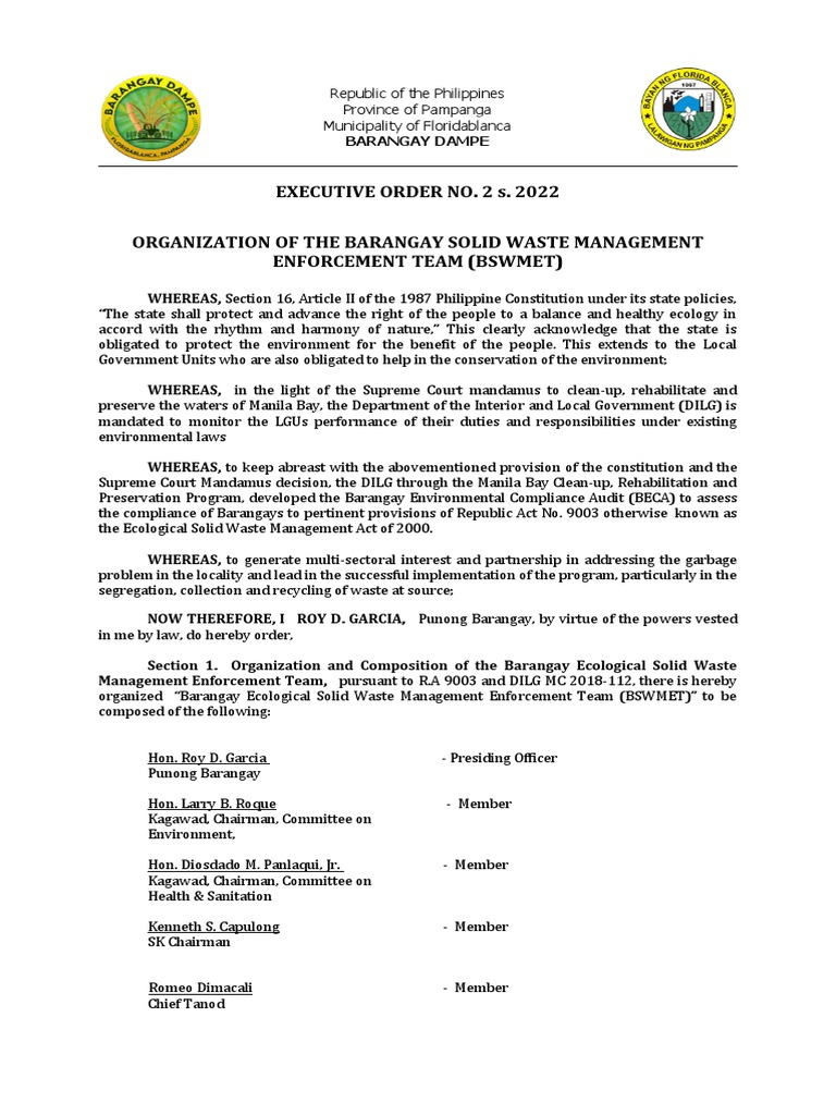 2 EO-Organization-of-Enforcement-Team | PDF | Municipal Solid Waste | Government