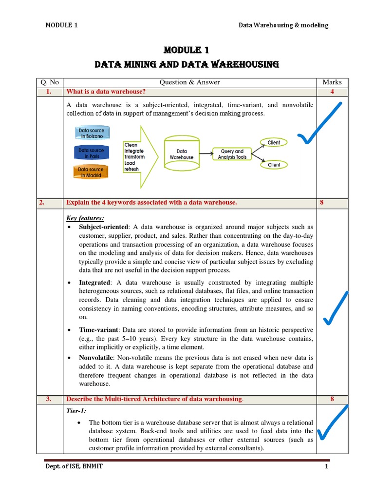 Module1-Question Bank With Answers (1) - 2 | PDF | Data Warehouse | Databases