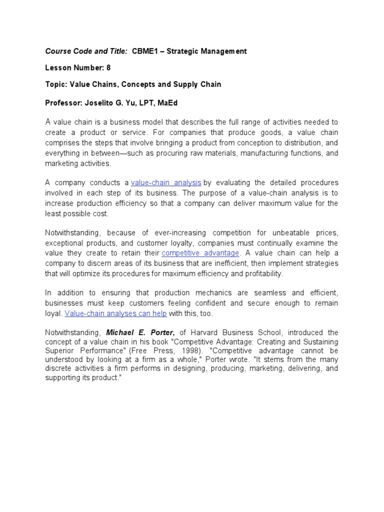 (8 MODULE) Value Chains, Concepts and Supply Chain | PDF | Value Chain ...