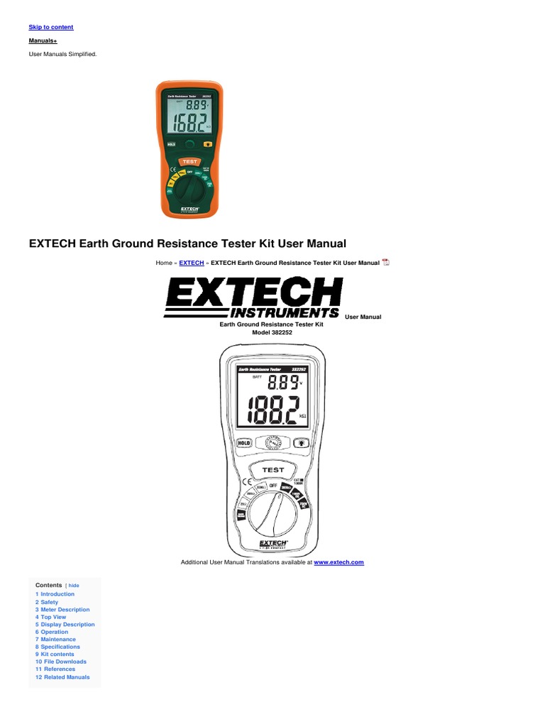 Earth Ground Resistance Tester Kit Manual | PDF | Power Supply ...