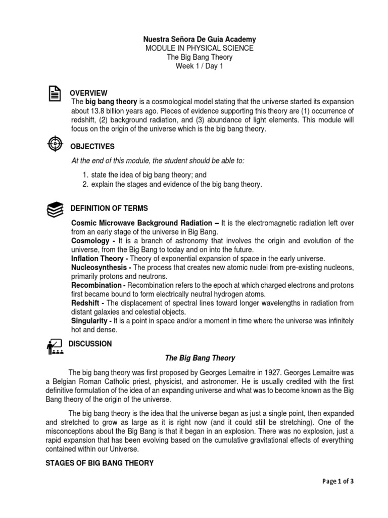 Week 1 Day 1 Module Physical Science | PDF | Big Bang | Universe