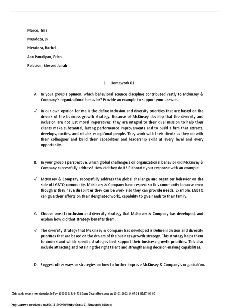 Multicultural 01 Homework 01 | PDF | Organizational Culture | Behavioural Sciences