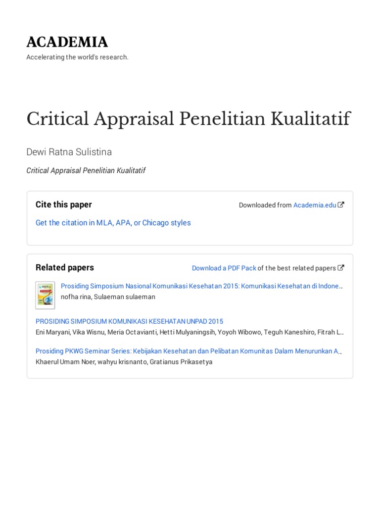 Critical Appraisal of Qualitative Research Articles | PDF