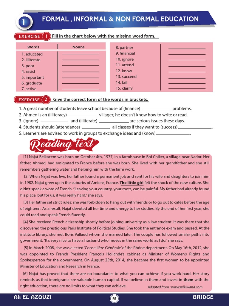 Unit 1 Formal Informal and Non Formal Education Exercises 4 | PDF | Literacy