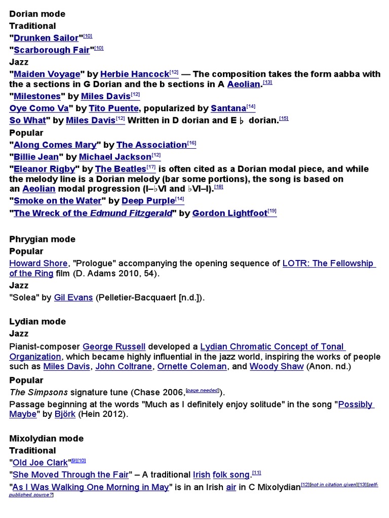 Dorian, Phrygian, Lydian, Mixolydian modes in music | PDF | Music Theory | Elements Of Music