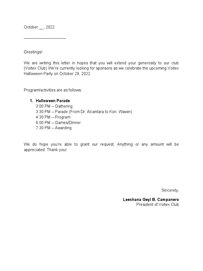Halloween Solicitation Letter | PDF