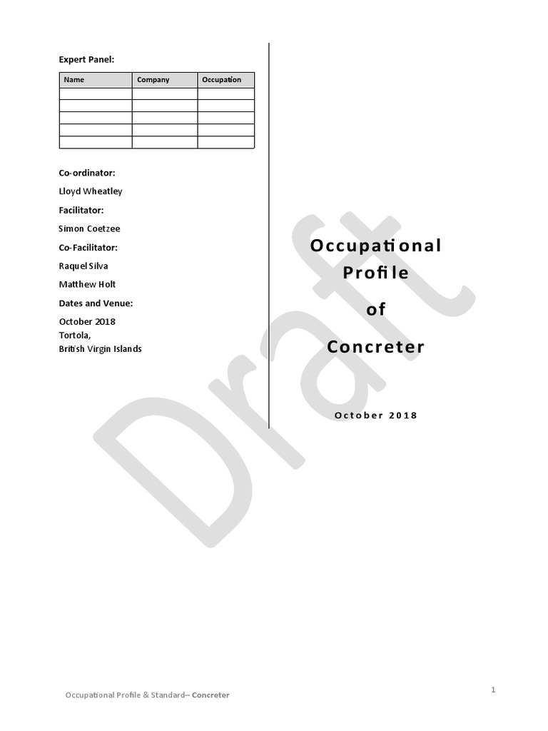 Concreter Occupational Profile & Standards | PDF | Concrete | Building ...