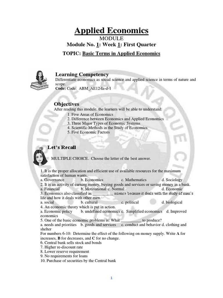 Applied Economics: Module No. 1: Week 1: First Quarter | PDF ...