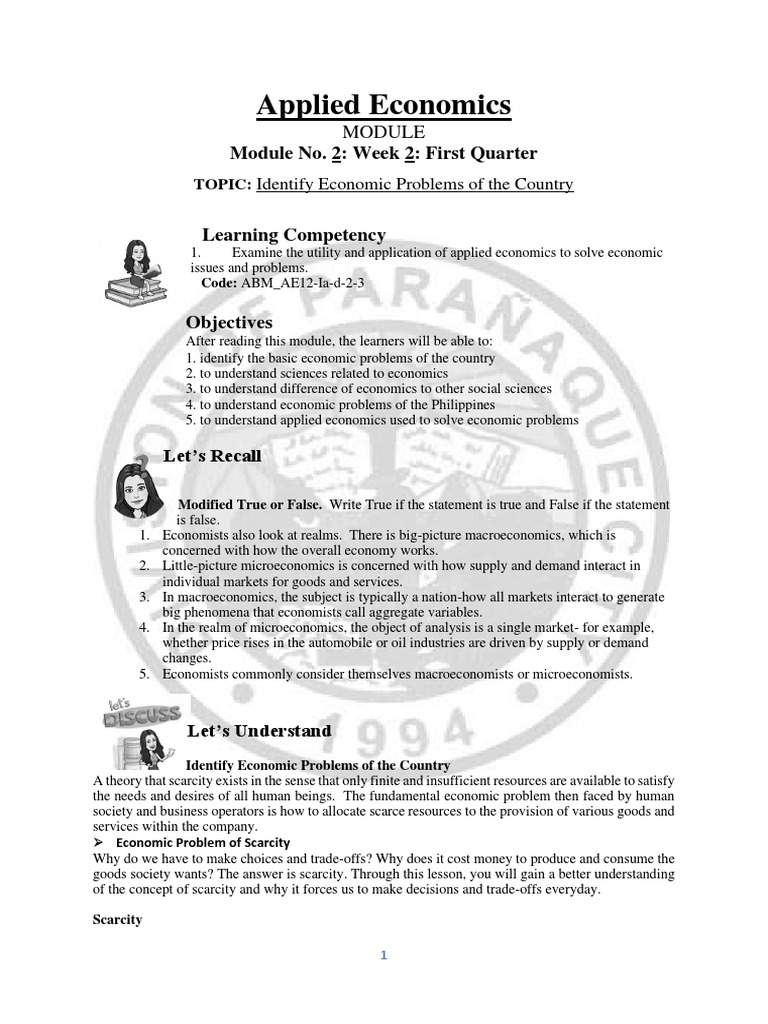 Applied Economics: Module No. 2: Week 2: First Quarter | PDF | Economics | Fiscal Policy