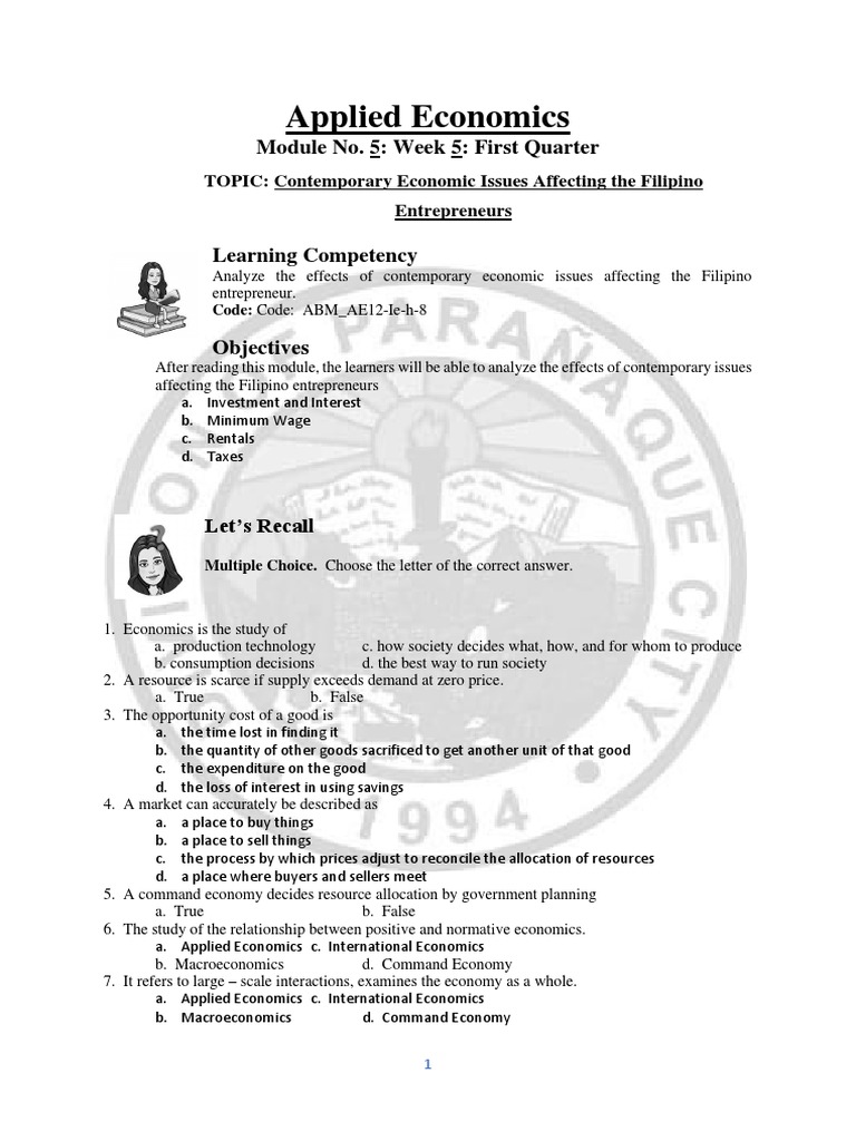 Economic Issues for Filipino Entrepreneurs | PDF | Economics | Interest