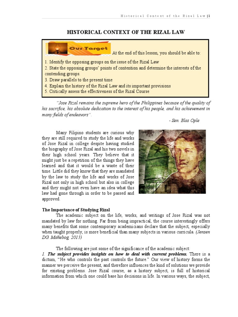 Historical Context of The Rizal Law | PDF | Philippines