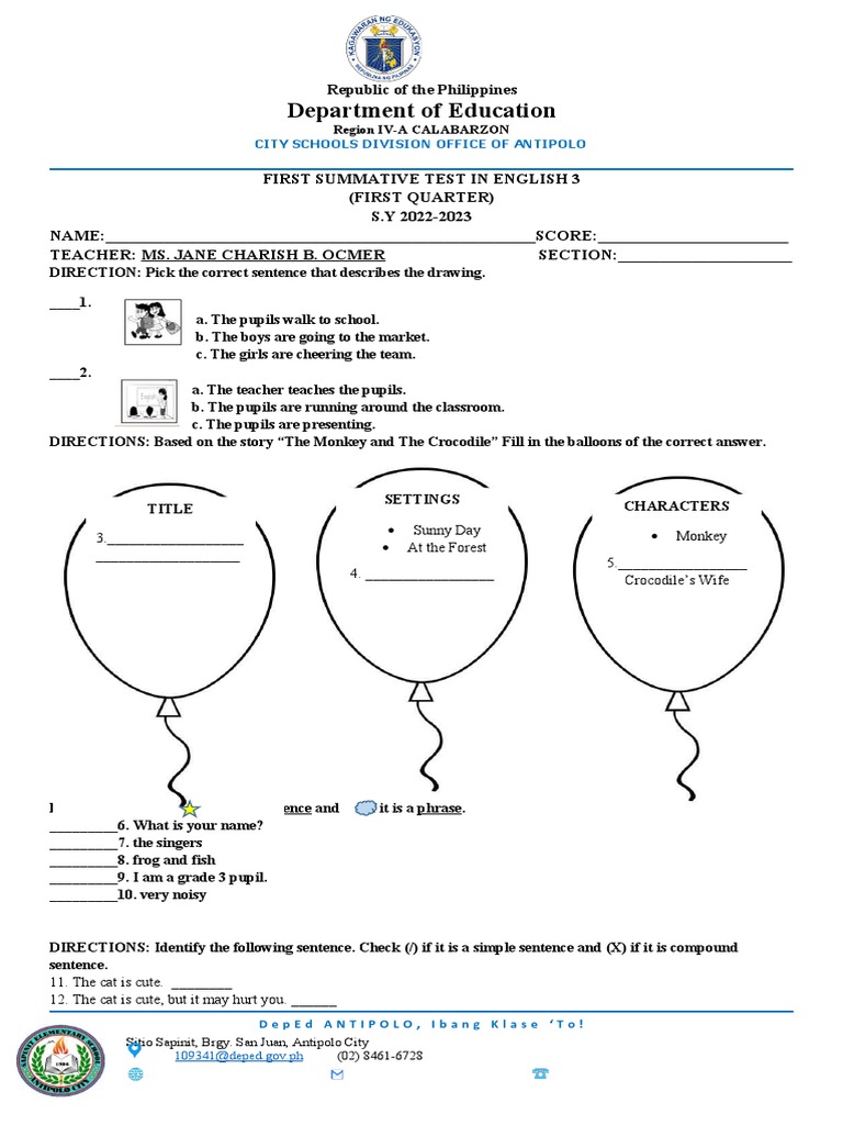 First Summative Test in English S.Y 2021-2022 | PDF