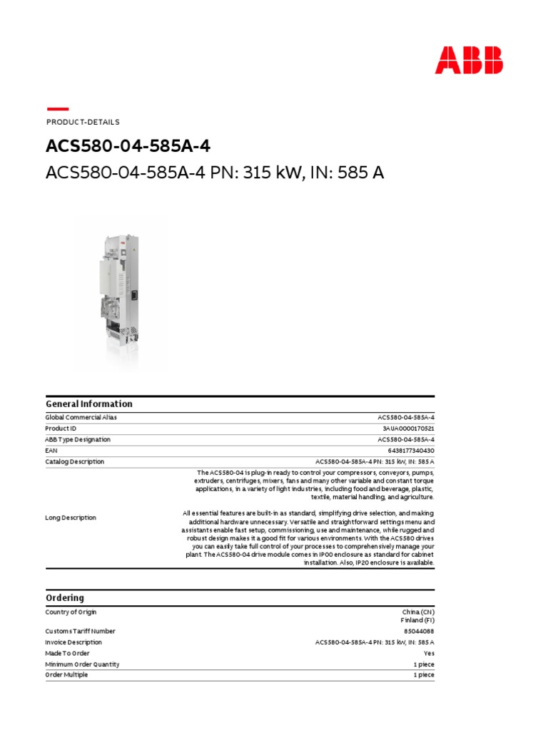 3AUA0000170521 Acs580 04 585a 4 | PDF | Electromagnetism | Quantity