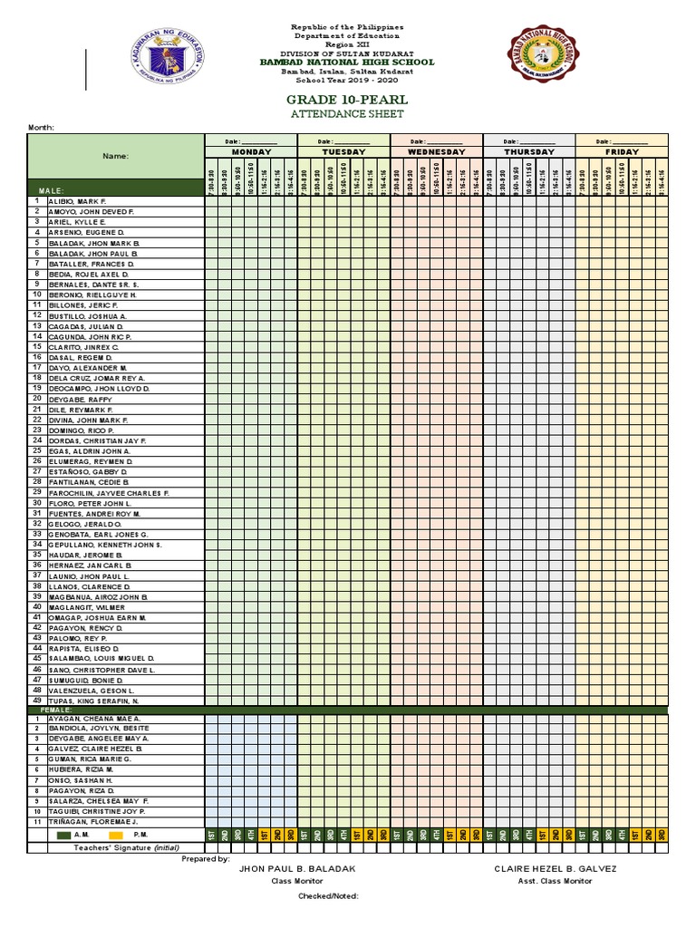 Attendance Sheet Class Advisers | PDF