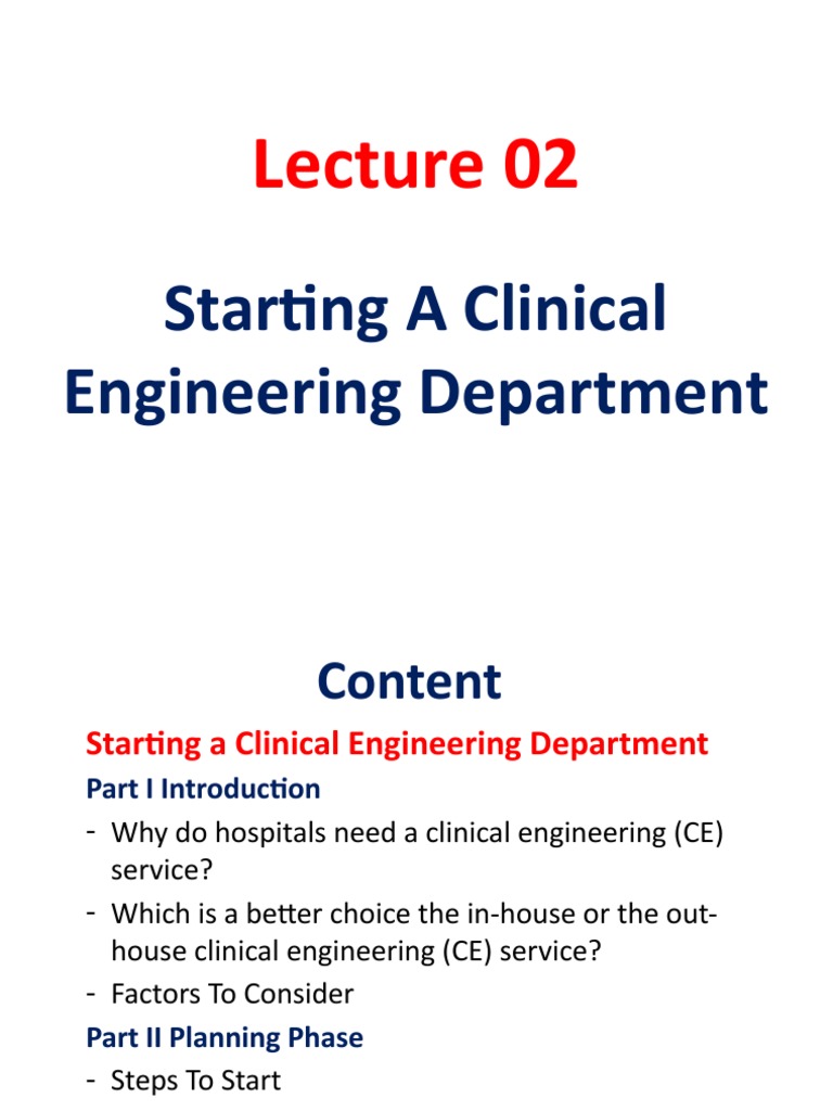 Lecture 02 Part 1 Starting A Clinical Engineering Department | PDF | Health Sciences | Business