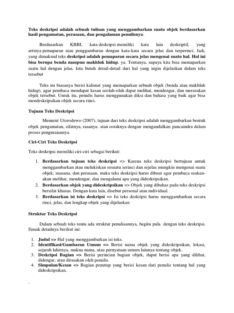 Struktur dan Ciri Teks Deskripsi | PDF
