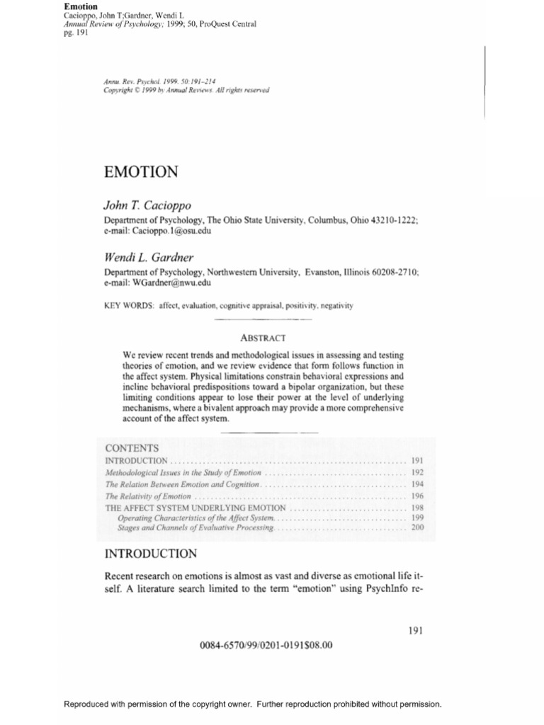 Cacioppo and Gardner Emotion 1999 | PDF