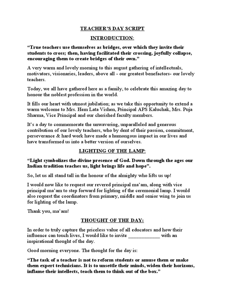 Final Script For Teacher's Day Assembly | PDF