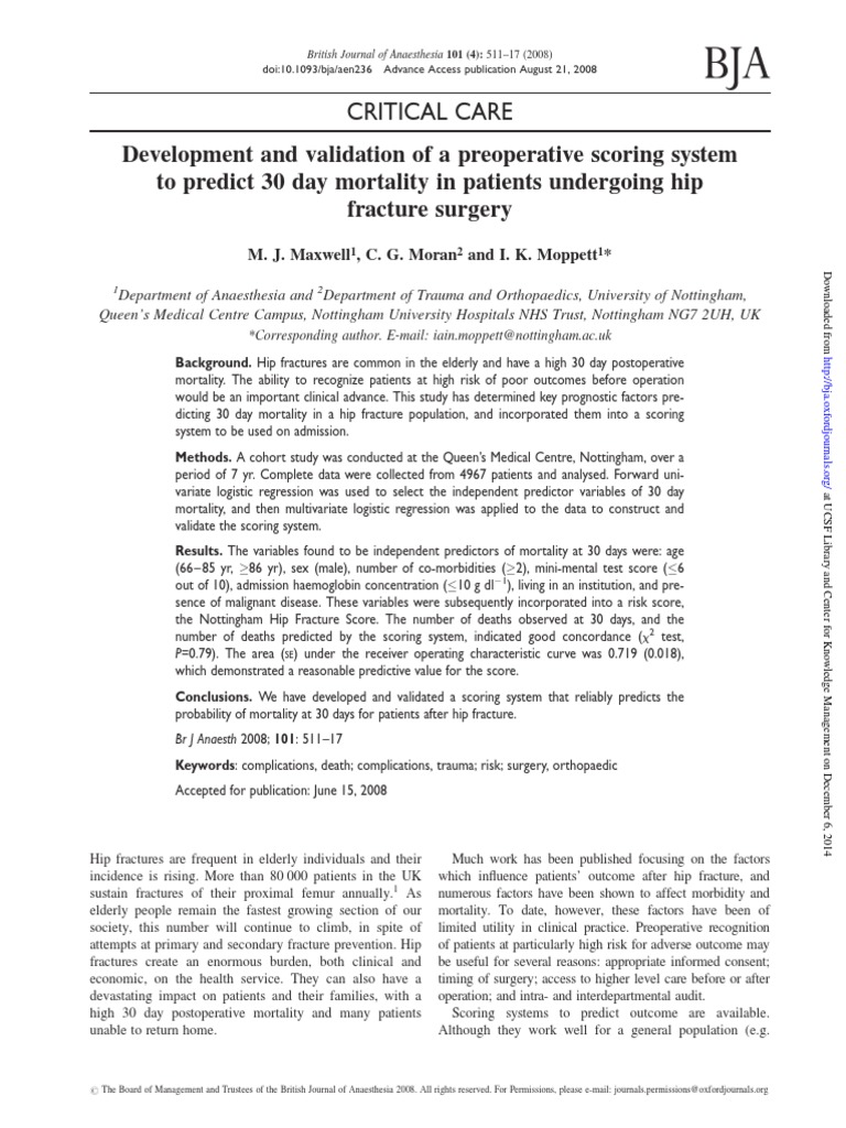 Development And Validation Of A Preoperative Scoring System To Predict