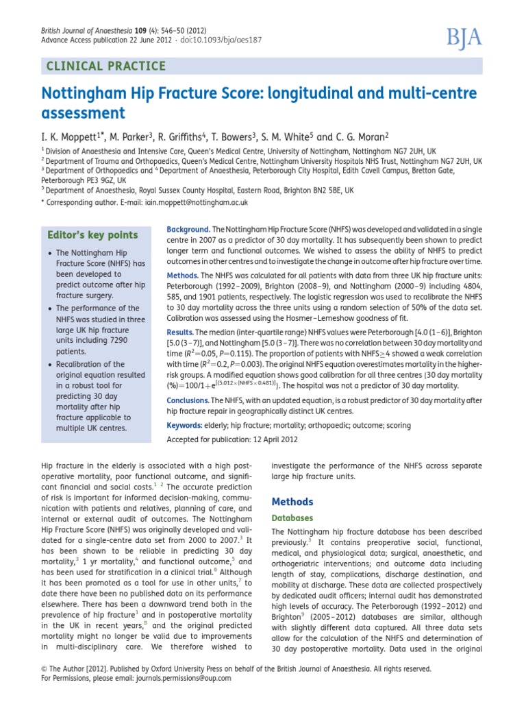 Nottingham Hip Fracture Score: Longitudinal and Multi-Centre Assessment ...