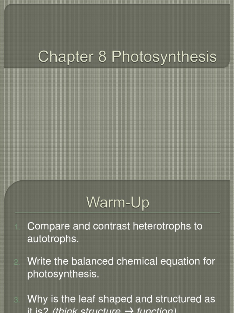 Ch. 8 Photosynthesis F17 | PDF | Photosynthesis | Chloroplast