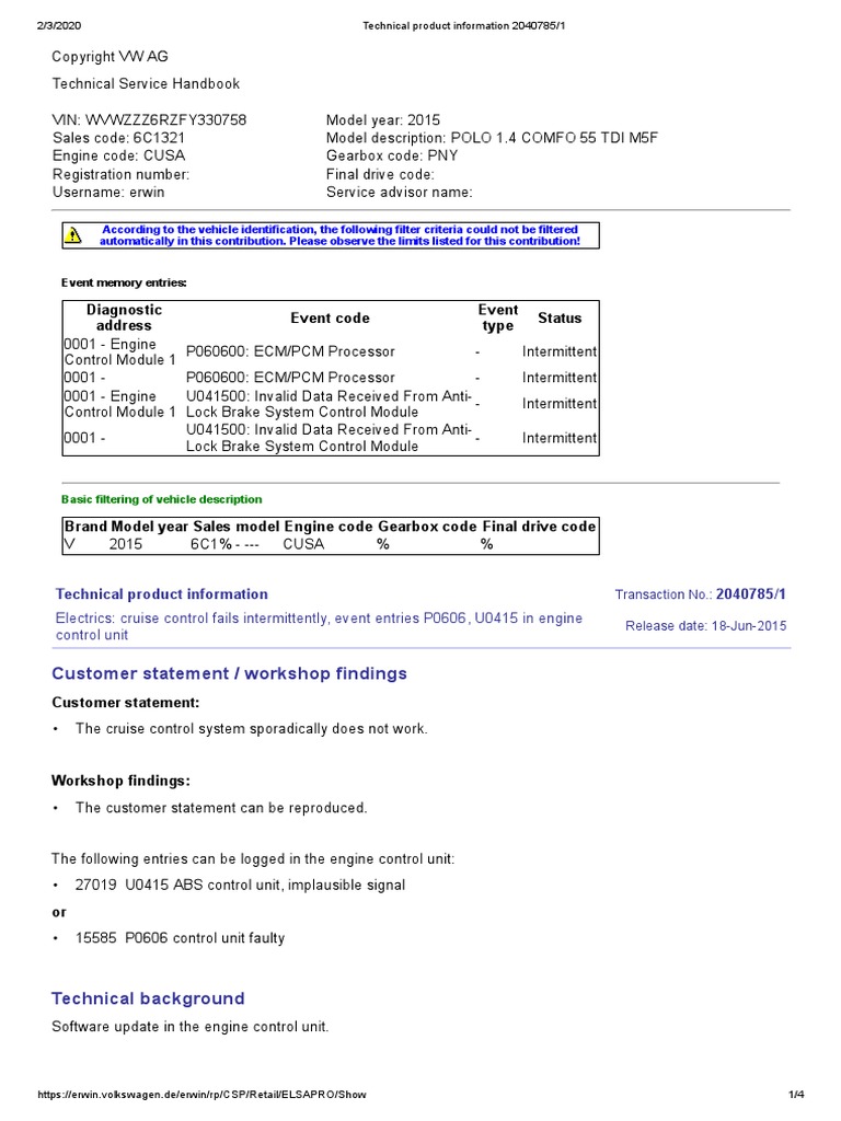 Electronic Service Information System (ERWIN - ERWIN) Polo 7 | PDF ...